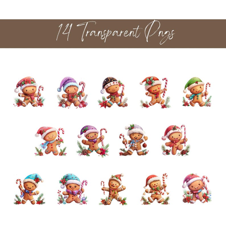 Christmas Gingerbread Men Clipart 14 Transparent PNG Instant Download ...