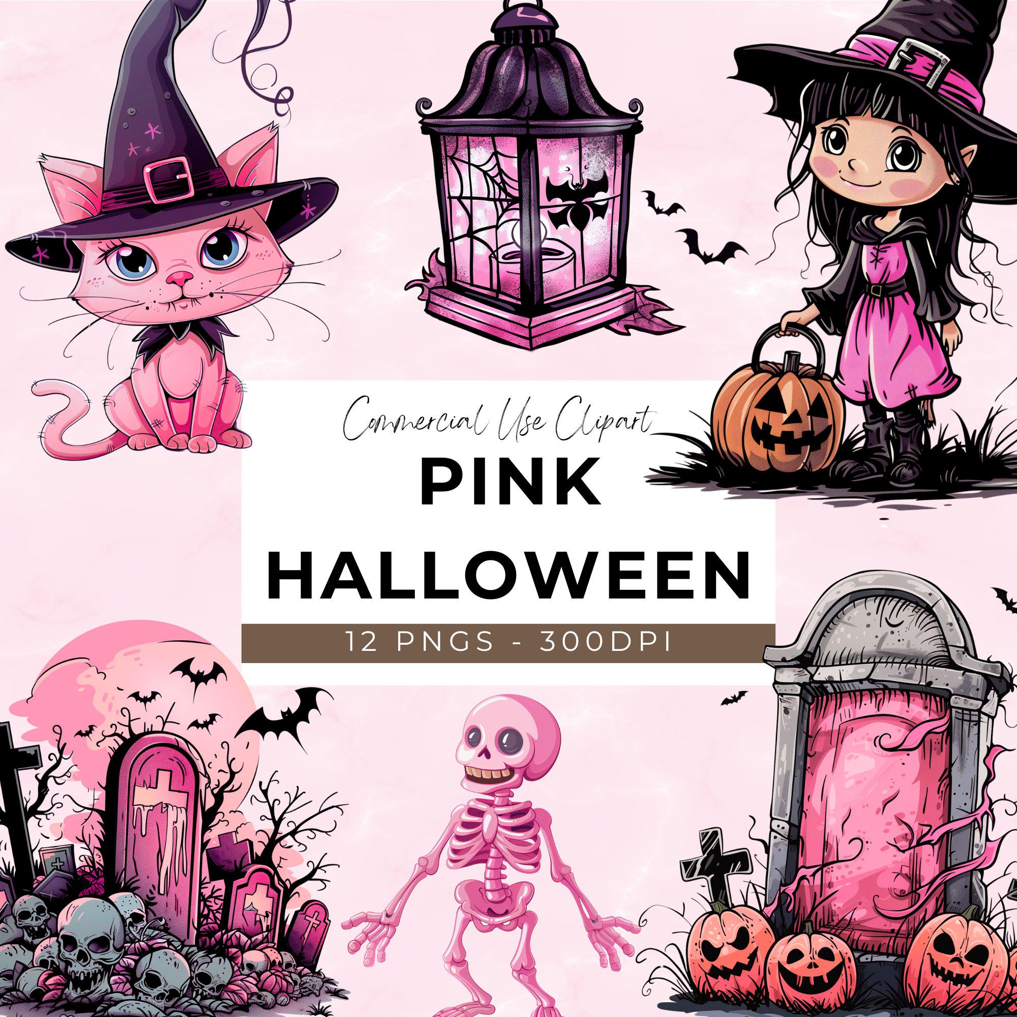 Pink Halloween Clipart 12 Transparent PNG Instant Download Haunted ...