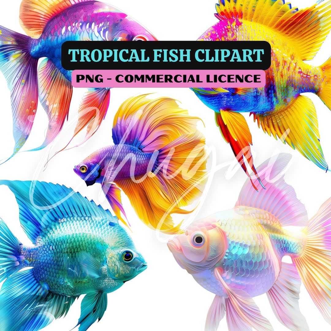 10 PNG Tropical Fish Clip Art Transparent Instant Download Design Craft ...