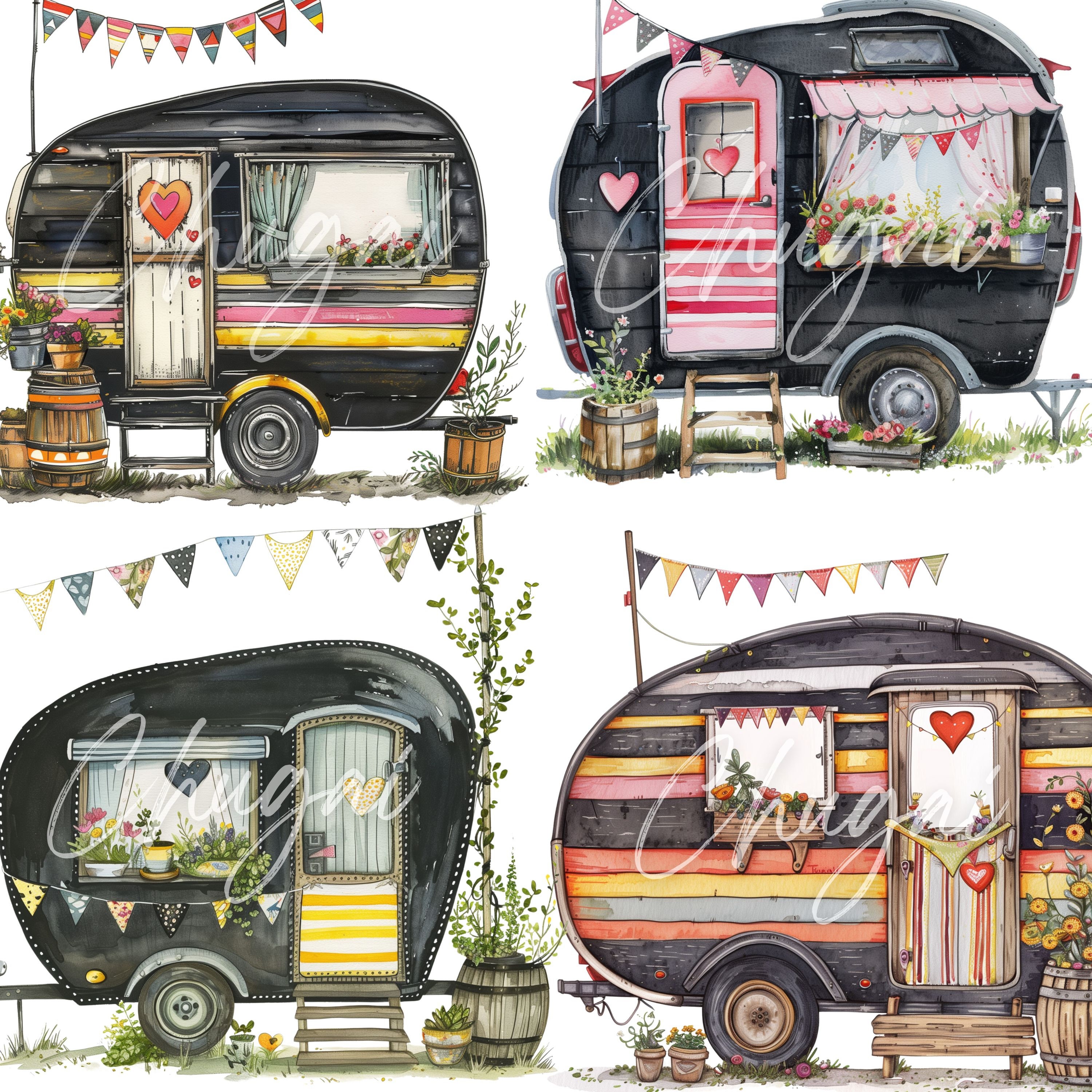 Black Caravan Clip Art 10 PNG Transparent Digital Download Design Craft ...