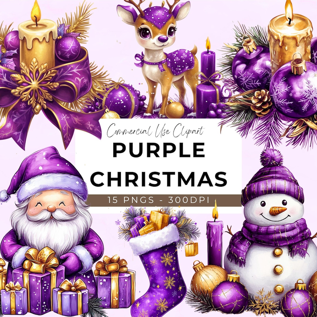 Purple Gold Christmas Clipart - 15 Transparent PNG - Instant Download ...