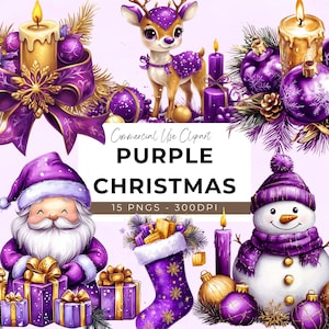 Purple Gold Christmas Clipart - 15 Transparent PNG - Instant Download ...