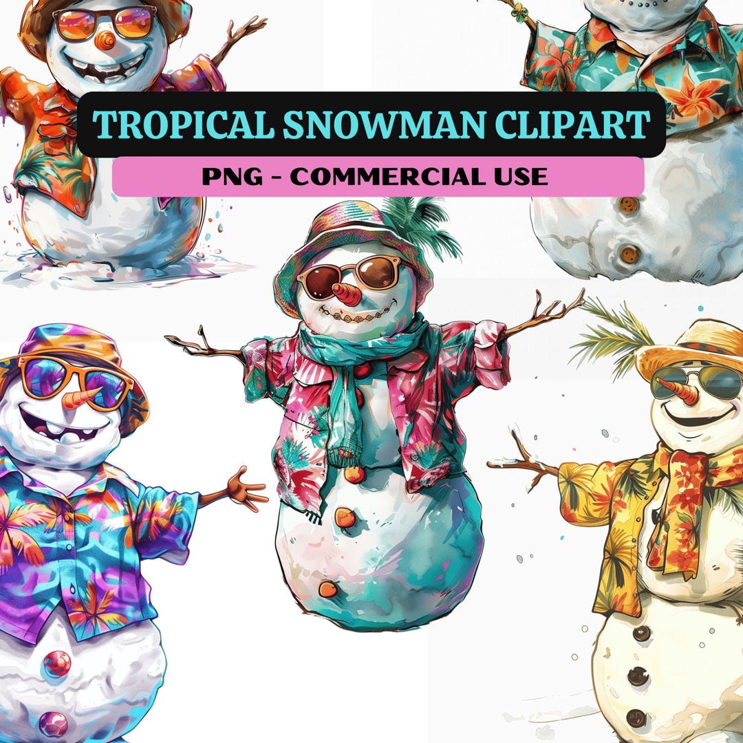 10 PNG Tropical Snowman Digital Clipart Instant Download Christmas Card ...
