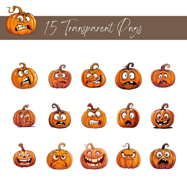 Pumpkin Face Funny Halloween Clipart - 16 Transparent PNG - Instant ...