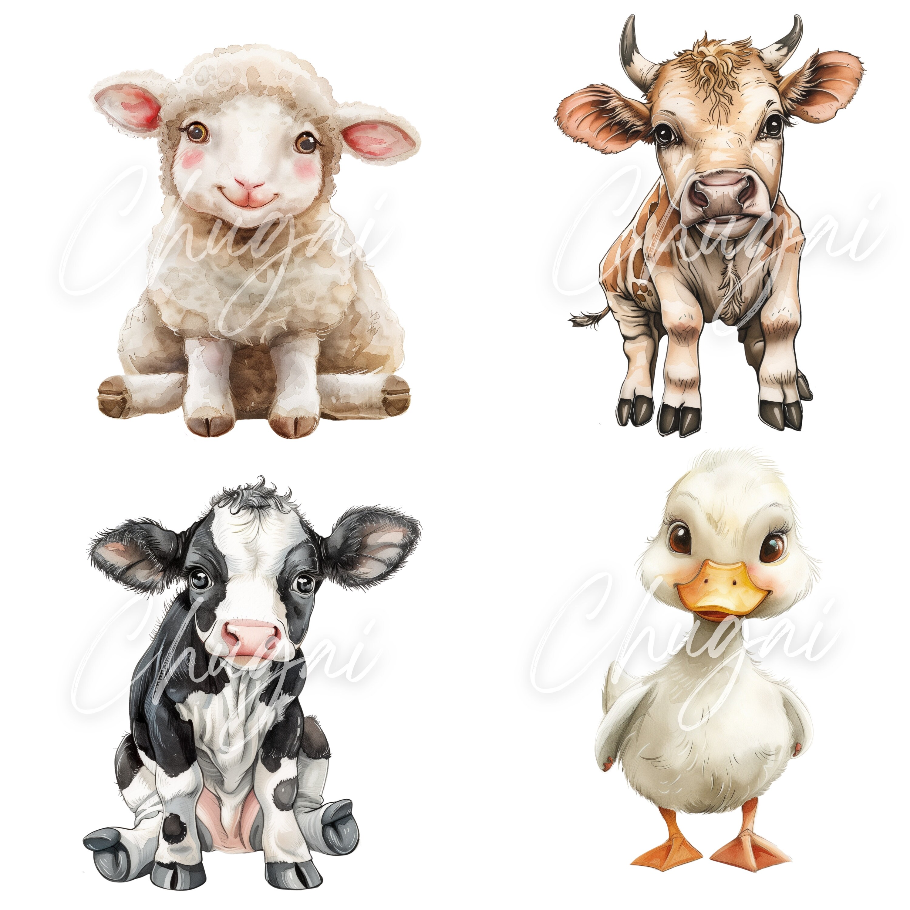 15 PNG Cute Farm Animal Clipart Transparent Digital Download Crafting ...