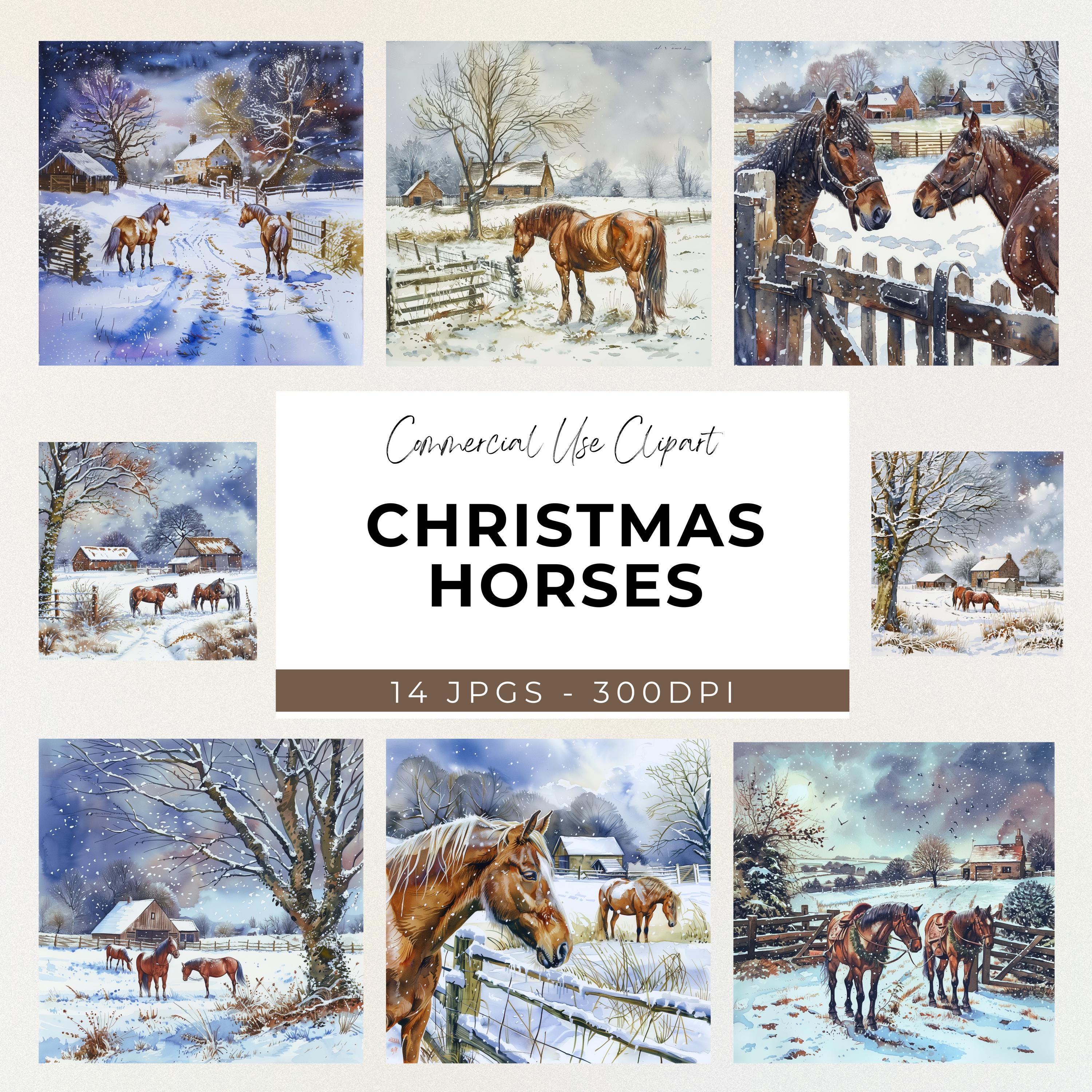 Horses Christmas Card Digital Art - 14 JPG - Instant Download ...