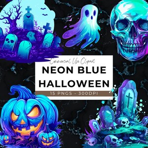 Neon Blue Halloween Clipart - 15 Transparent PNG - Instant Download ...