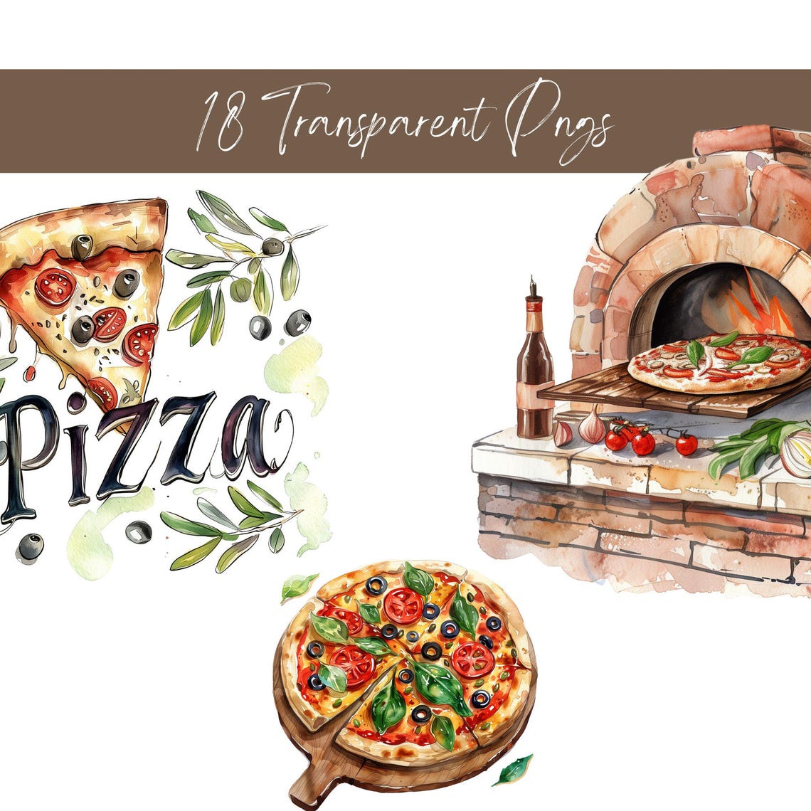 Pizza Topping Clipart - 18 Transparent PNG - Instant Download - Pizza ...