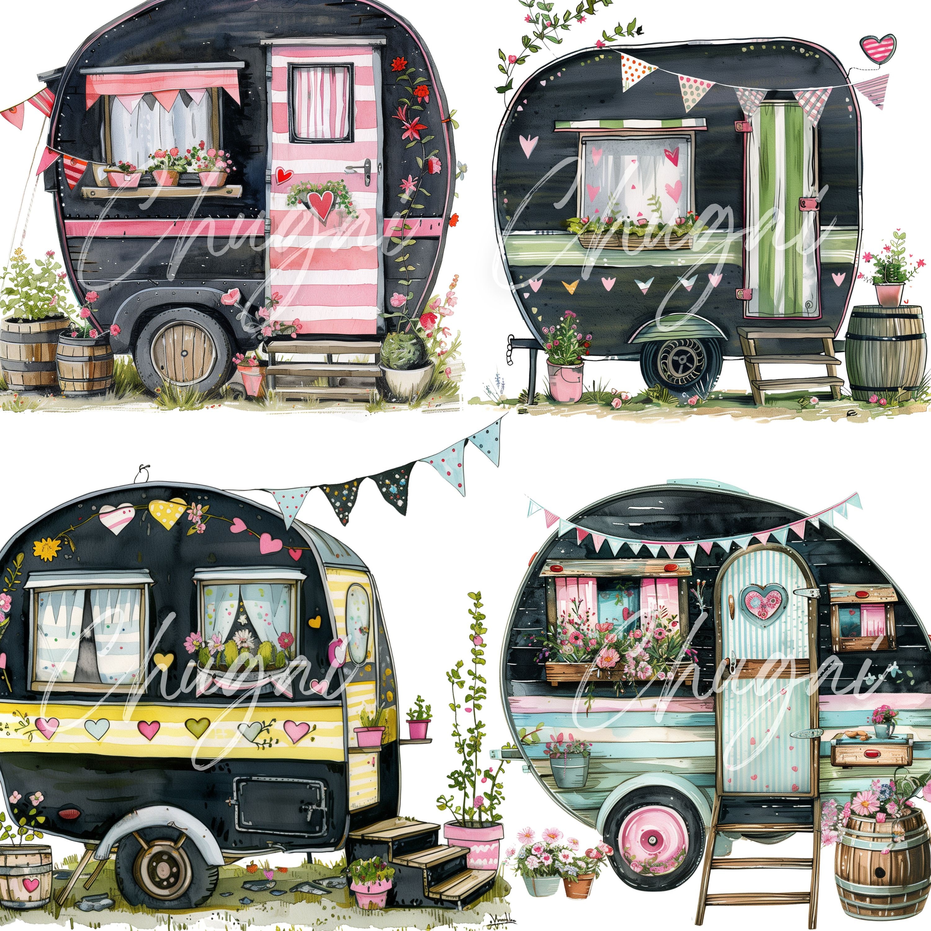 Black Caravan Clip Art 10 PNG Transparent Digital Download Design Craft ...