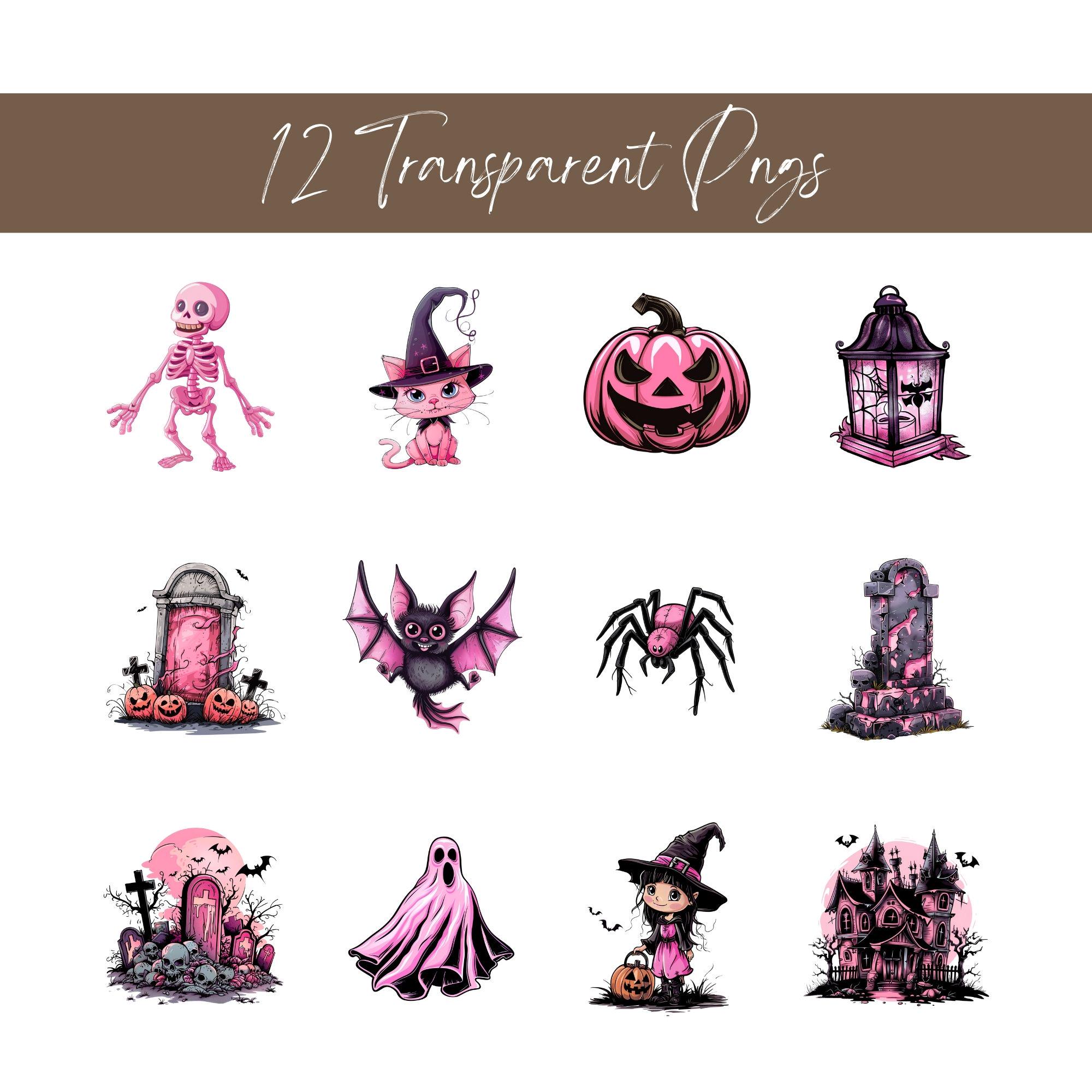 Pink Halloween Clipart 12 Transparent PNG Instant Download Haunted ...
