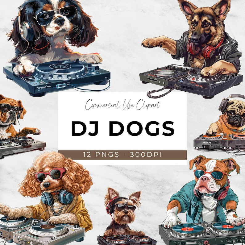 12 PNG - DJ Dogs Clipart - Digital Download - Design - Digital Craft ...