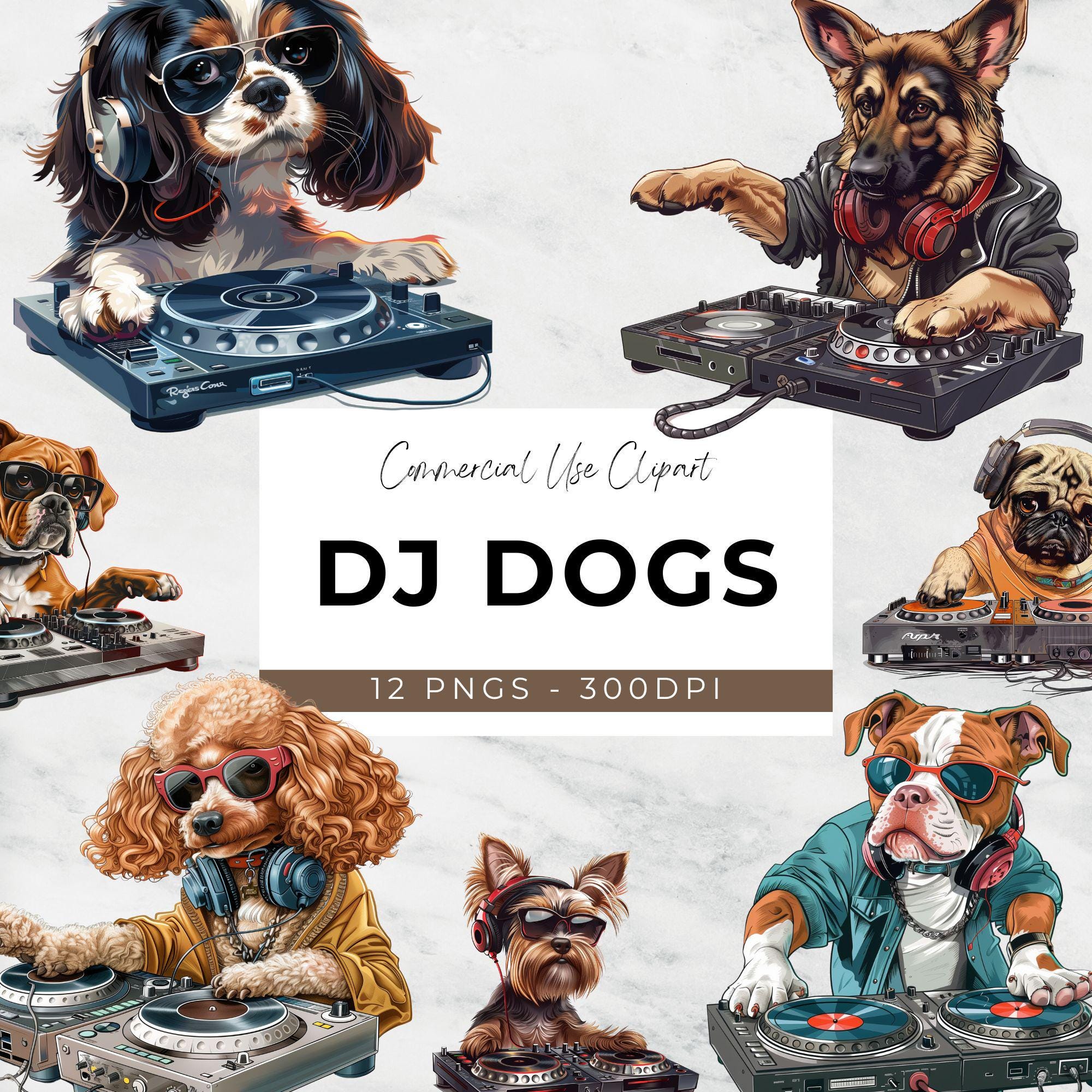 12 PNG - DJ Dogs Clipart - Digital Download - Design - Digital Craft ...