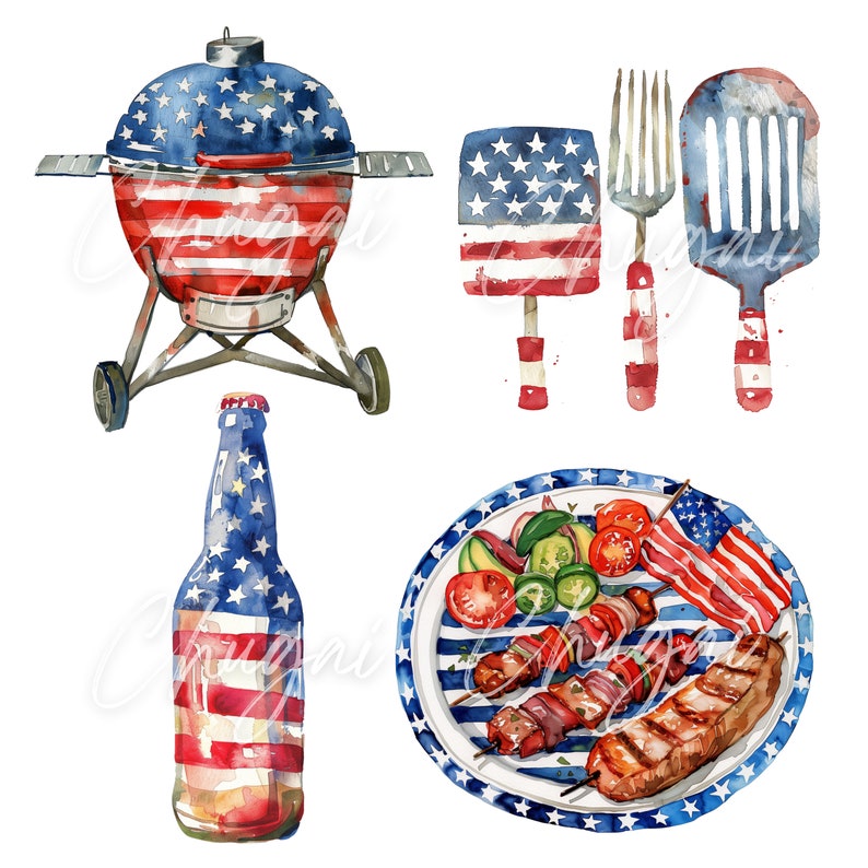 4th July Independence Day Barbeque Clipart - 12 PNG - Transparent ...