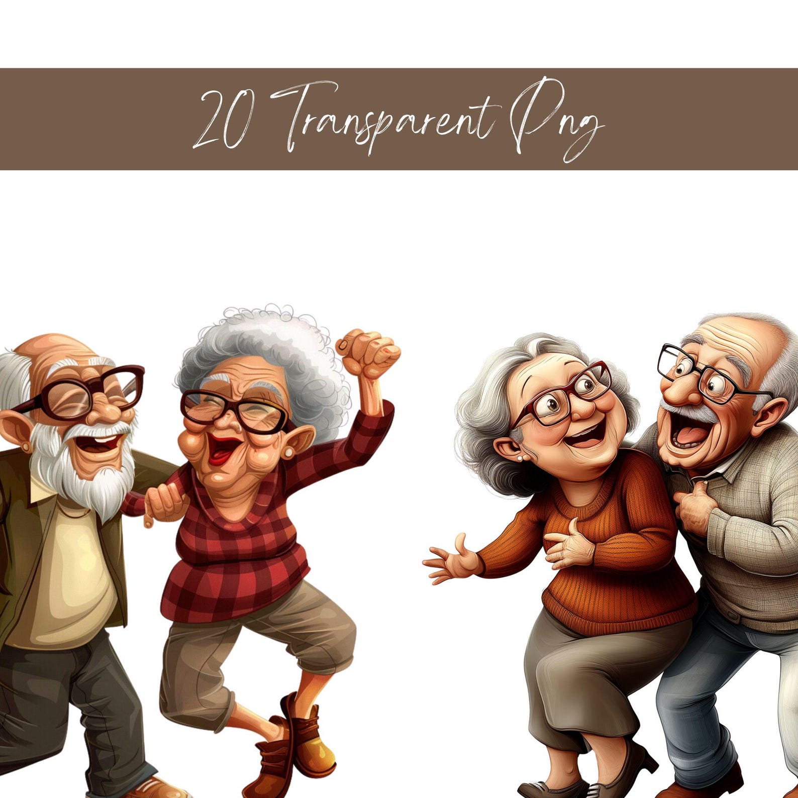 Funny Old People Clipart - 20 Transparent PNG - Instant Download - Body ...