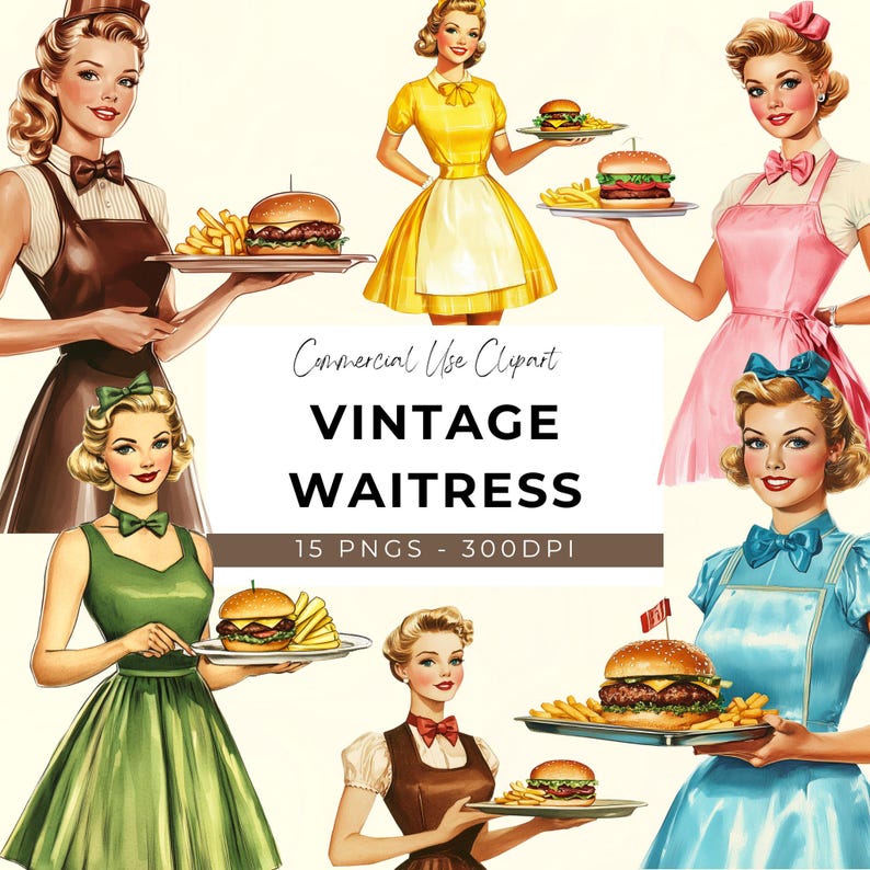 Vintage Waitress Clipart 15 Transparent PNG Digital Download Clip Art ...