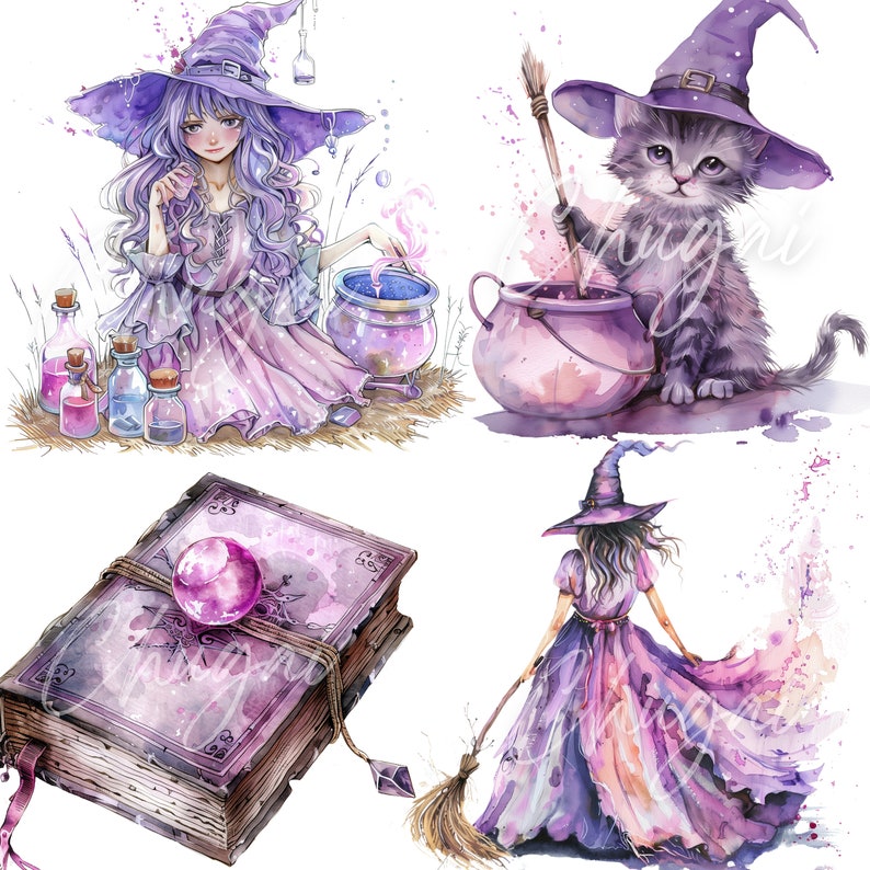13 PNG Pink Witch Clip Art Transparent Design Craft Card Making Magic ...