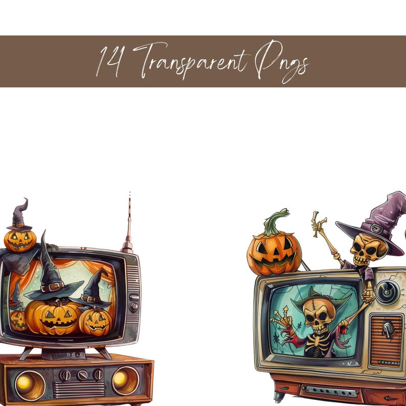 Retro Halloween Clipart 14 Transparent PNG Instant Download Halloween ...