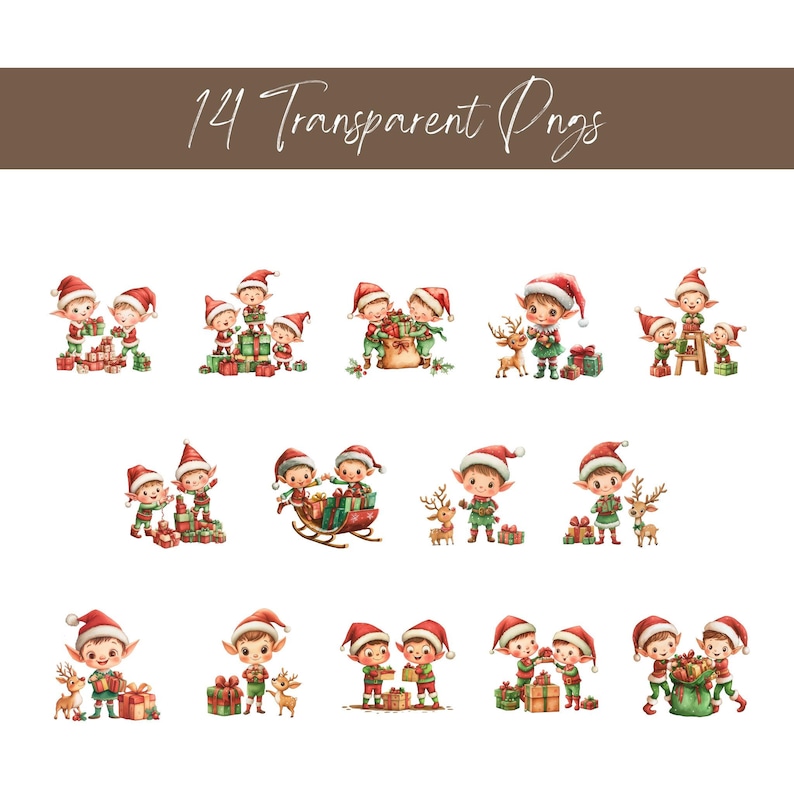 Cute Christmas Elves Clipart 14 Transparent PNG Instant Download Elf ...