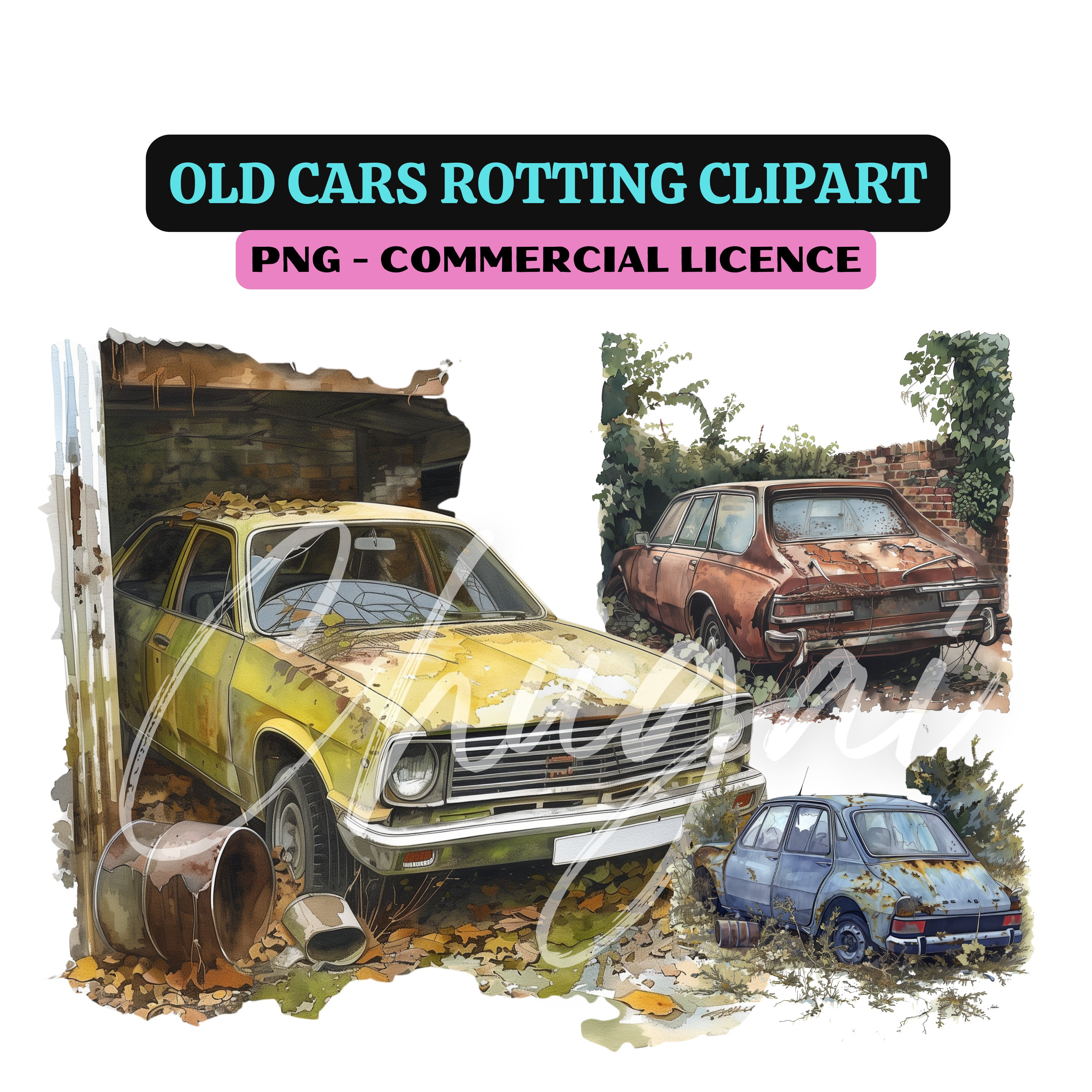 10 PNG Old Cars Rotting Clipart Digital Download Design Digital Craft ...