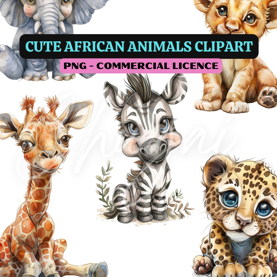 10 PNG Cute African Animal Clipart Digital Download Crafting Design ...