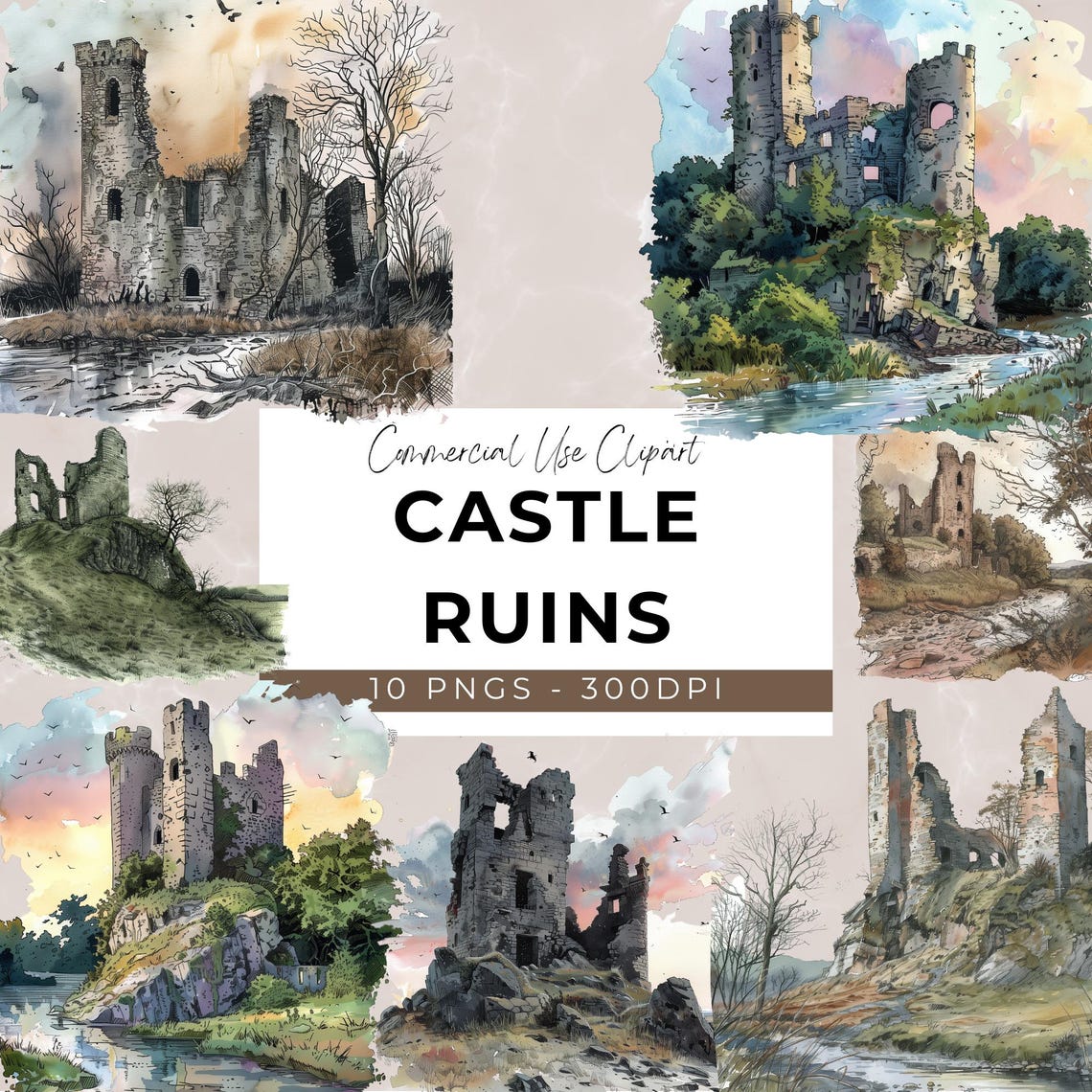 Castle Clipart 10 PNG Digital Download Design Digital Craft Rustic ...
