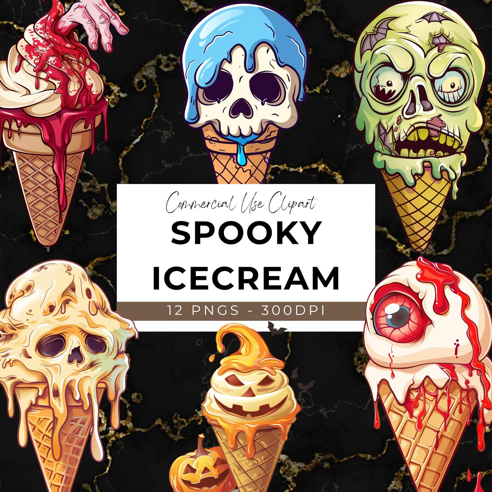 Halloween Ice Cream Clipart - 12 Transparent PNG - Instant Download ...