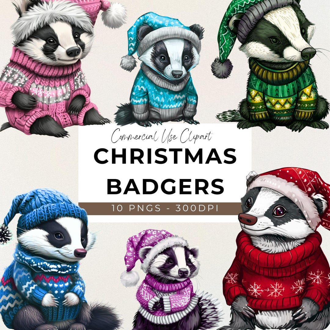 Christmas Badgers Clipart - 10 Transparent PNG - Instant Download ...