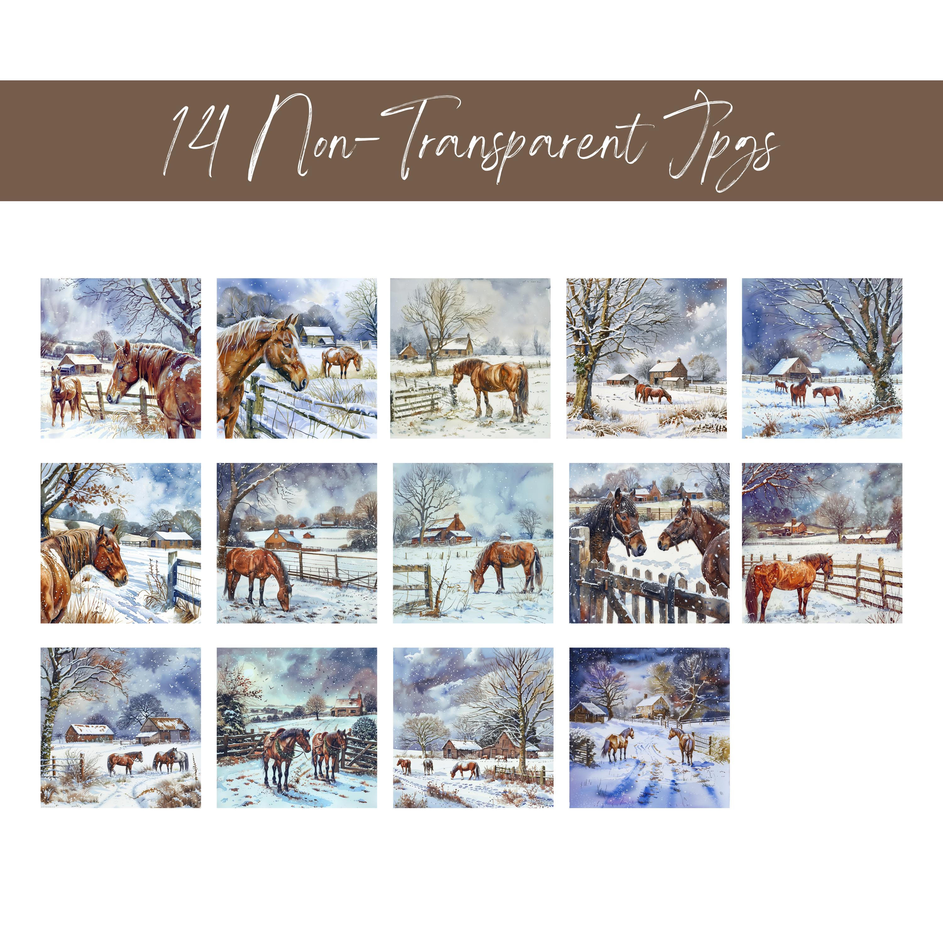 Horses Christmas Card Digital Art - 14 JPG - Instant Download ...