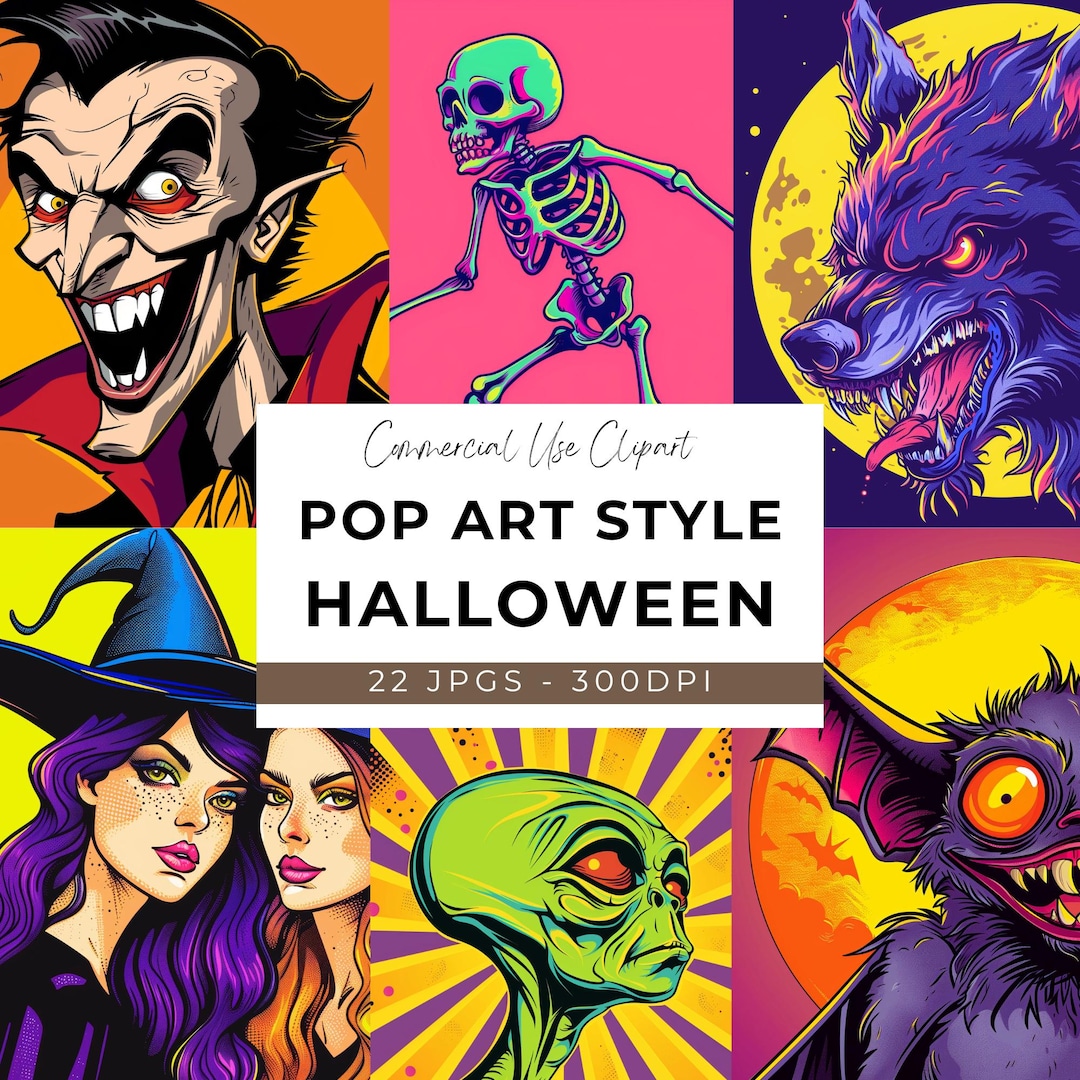Pop Art Style Halloween Clipart - 22 JPG - Instant Download - Halloween ...