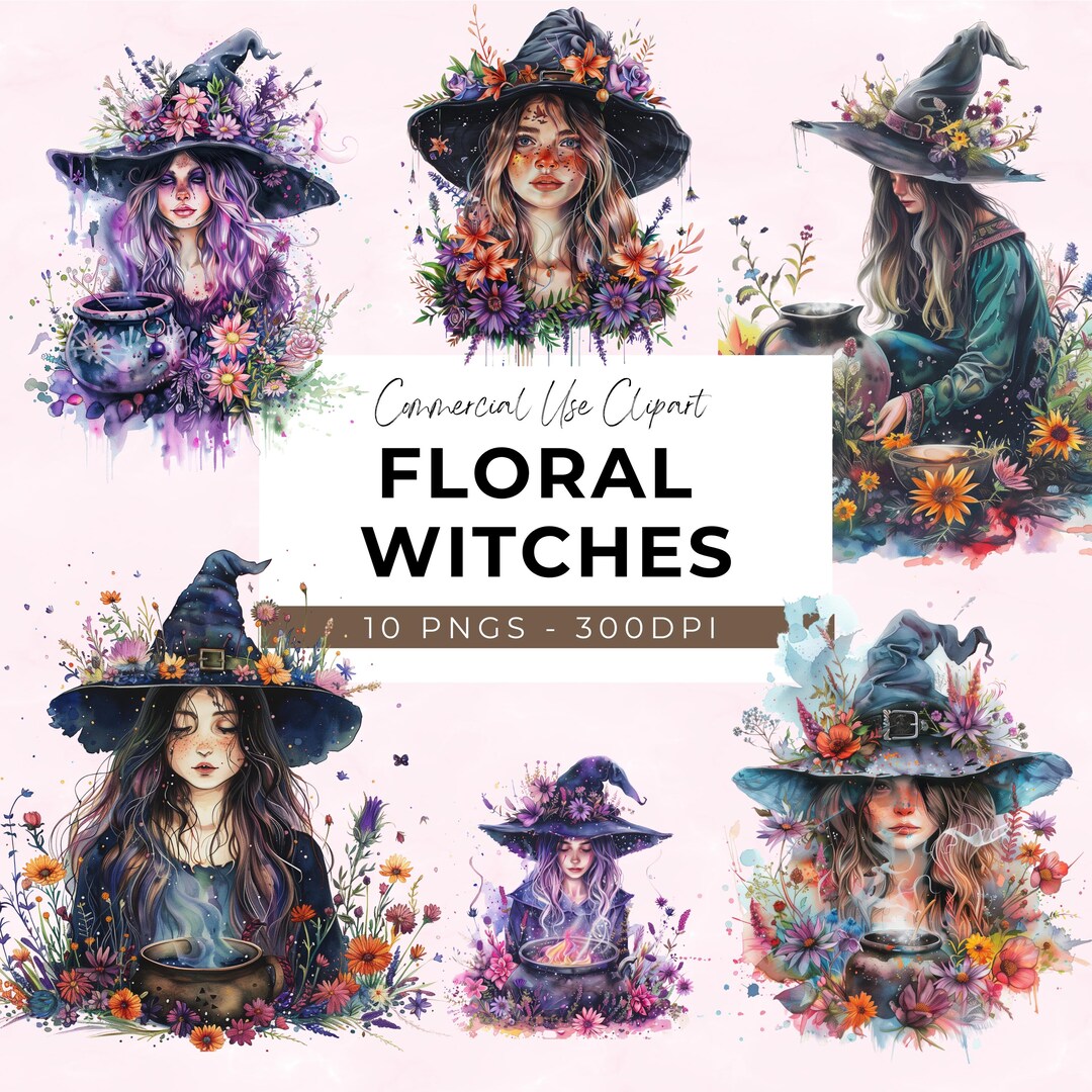 Floral Witch Clip Art - Transparent PNG- Instant Download - Design ...
