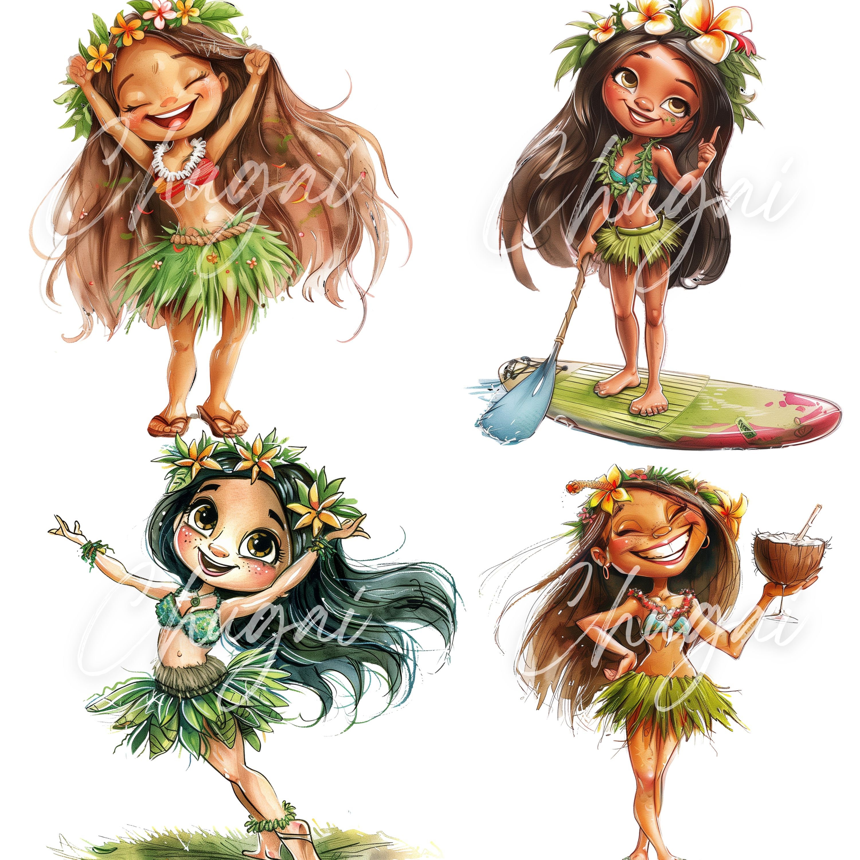 10 PNG - Hawaiian Hula Girl Clipart - Transparent - Digital Download ...