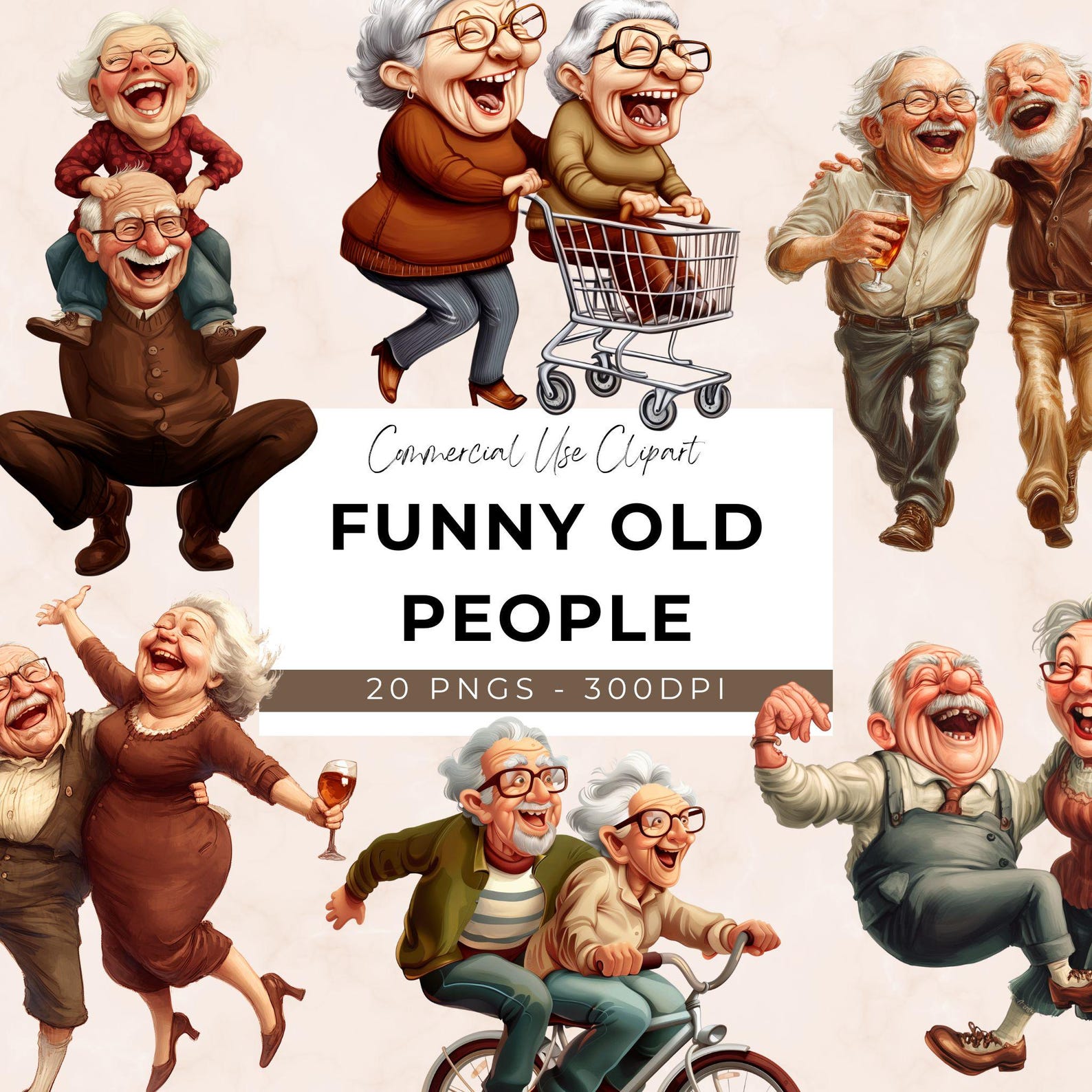 Funny Old People Clipart - 20 Transparent PNG - Instant Download - Body ...