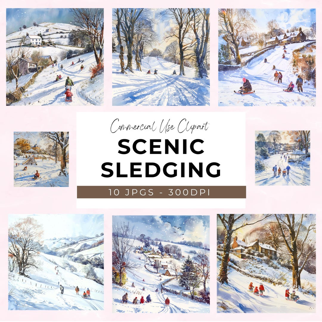 Scenic Sledging Digital Art - 10 JPG - Instant Download - Christmas ...