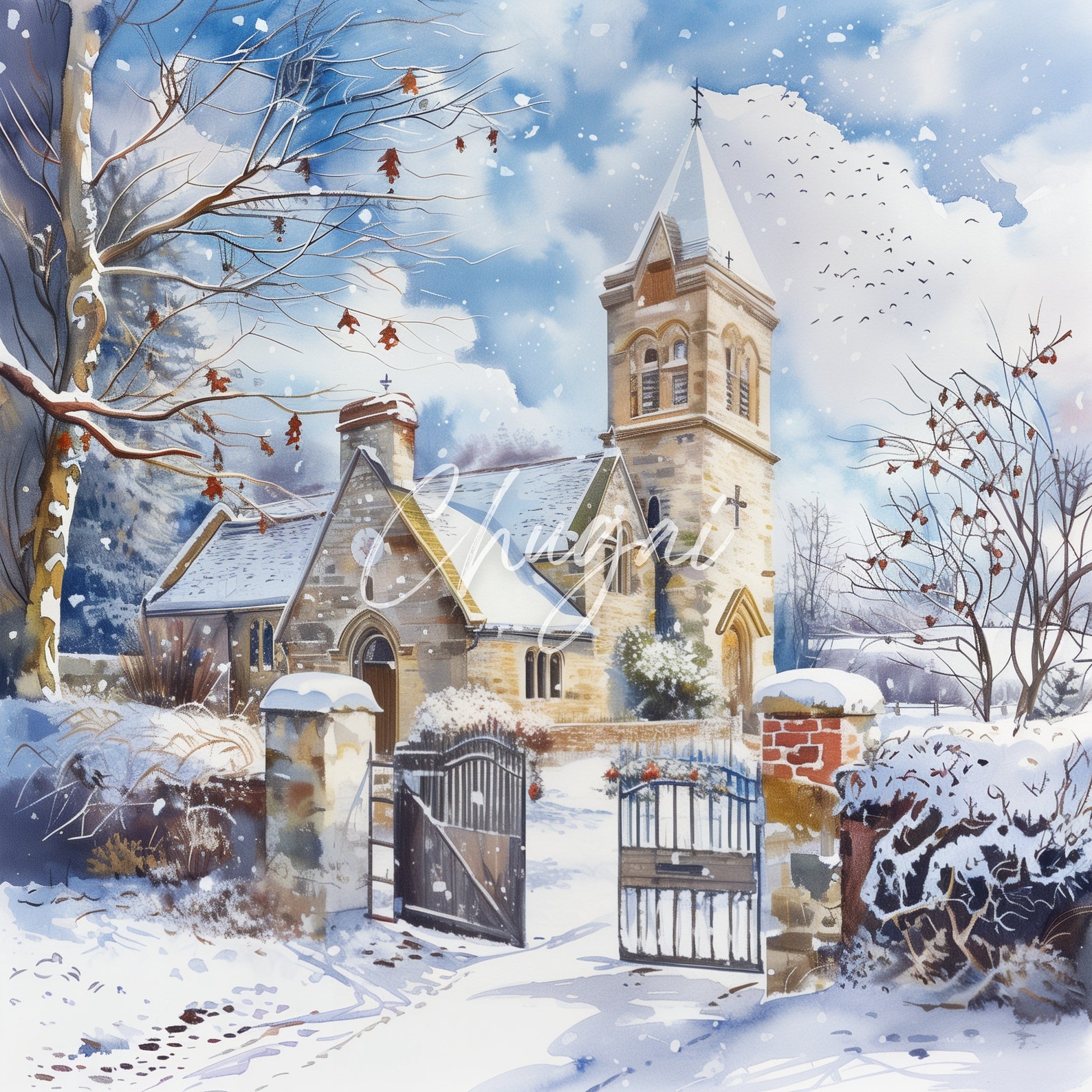 10 JPG - Christmas Churches Digital Art - Instant Download - Christmas ...