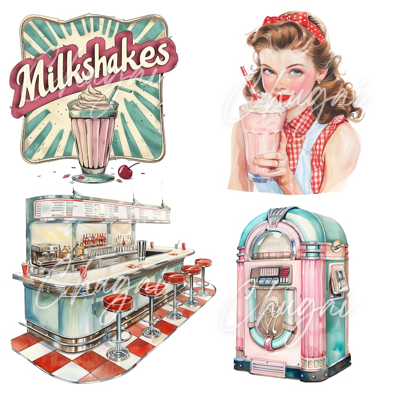 12 PNG - Retro Diner Clipart - Digital Download - Clip Art - Craft ...