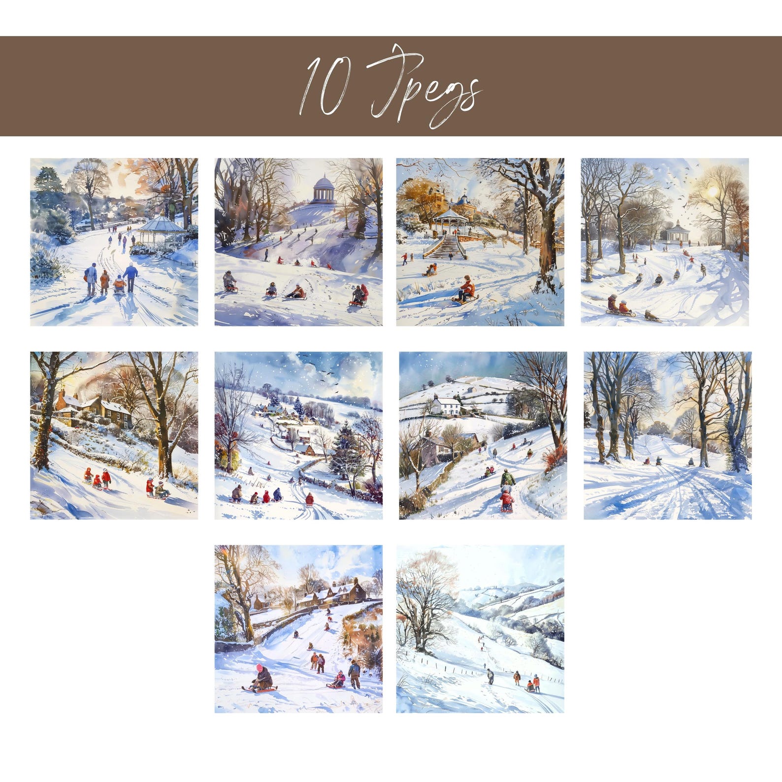 Scenic Sledging Digital Art - 10 JPG - Instant Download - Christmas ...