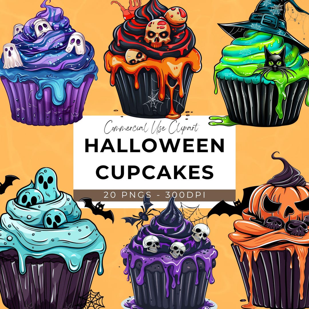 Halloween Cupcakes Clipart - 20 Transparent PNG - Instant Download ...
