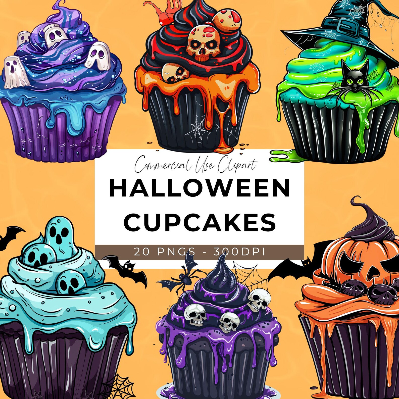 Halloween Cupcakes Clipart - 20 Transparent PNG - Instant Download ...