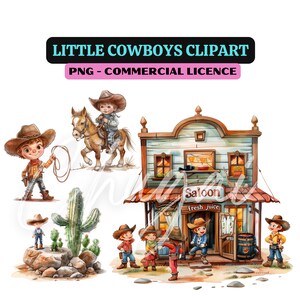 Little Cowboy Clip Art - 15 PNG - Digital Download - Design - Kids ...