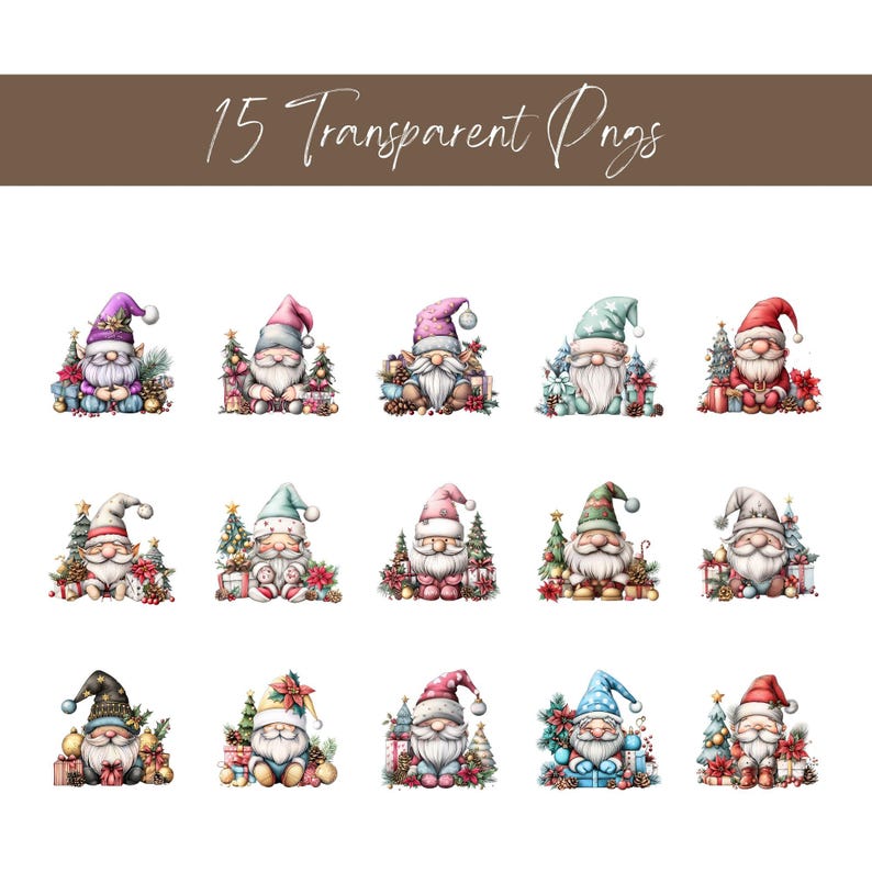 Christmas Gnomes Clipart - 15 Transparent PNG - Instant Download ...