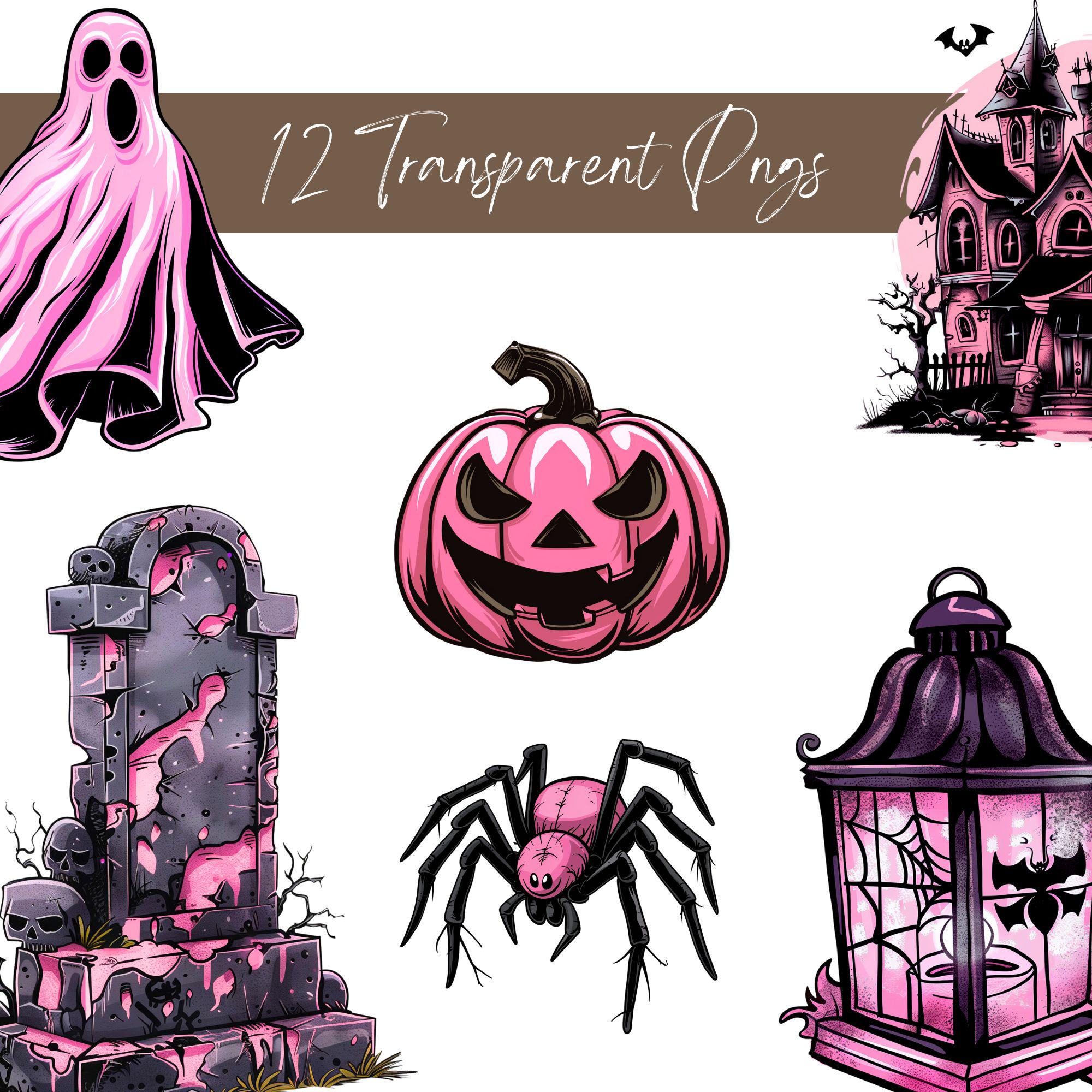 Pink Halloween Clipart 12 Transparent PNG Instant Download Haunted ...