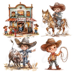 Little Cowboy Clip Art - 15 PNG - Digital Download - Design - Kids ...