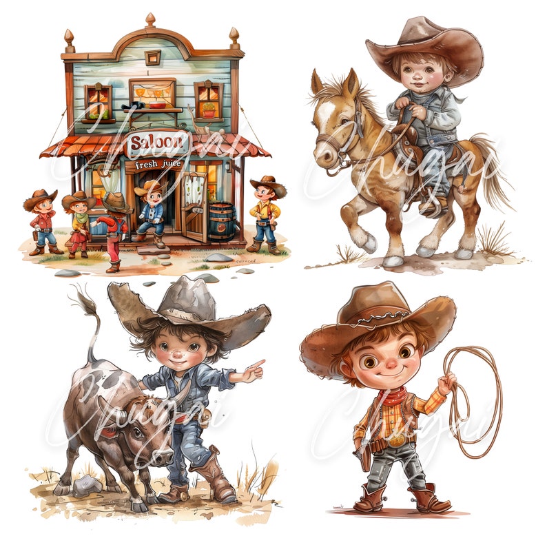 15 PNG Little Cowboy Clip Art Digital Download Design Kids Party Theme ...