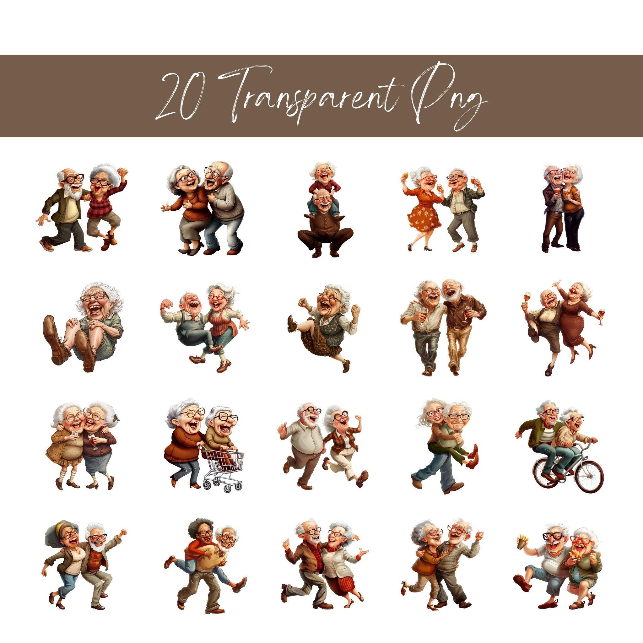 Funny Old People Clipart - 20 Transparent PNG - Instant Download - Body ...