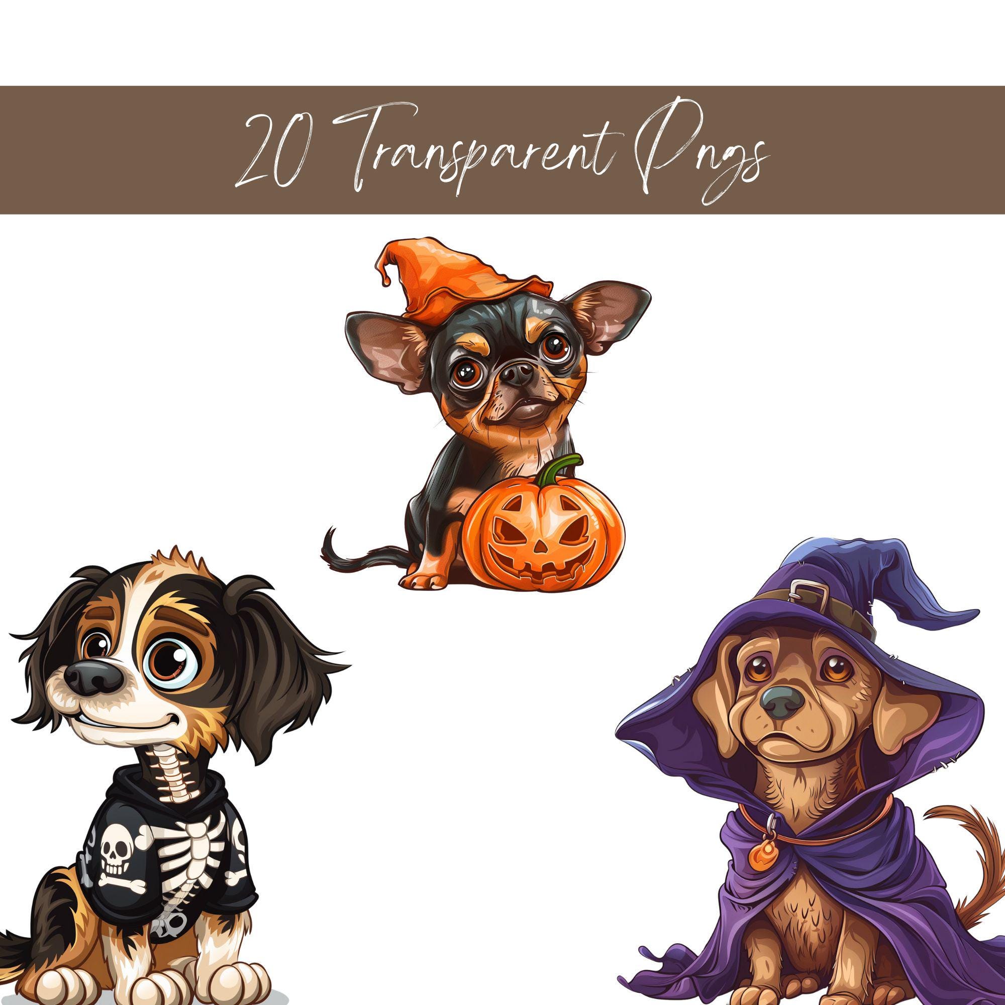 Halloween Dogs Clipart 20 Transparent PNG Instant Download Funny Dogs ...