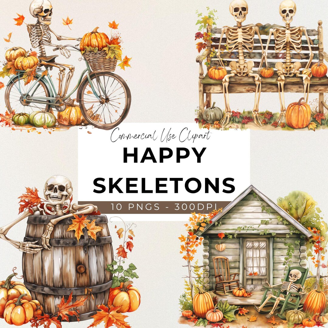 Happy Skeletons Clipart - 10 Transparent PNG - Instant Download ...
