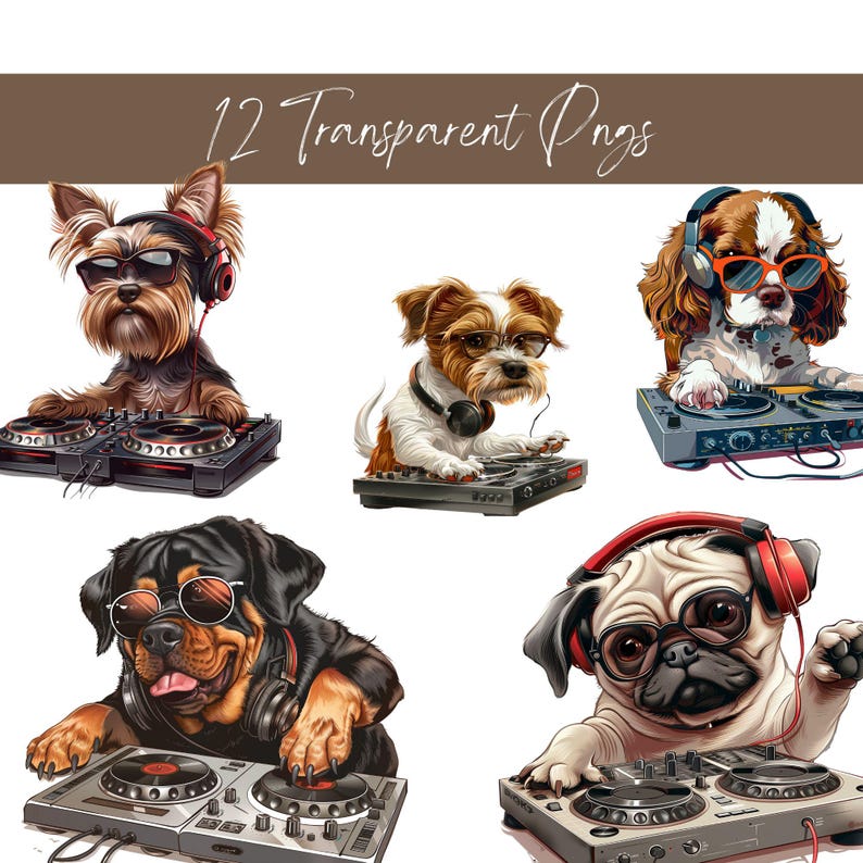 12 PNG - DJ Dogs Clipart - Digital Download - Design - Digital Craft ...