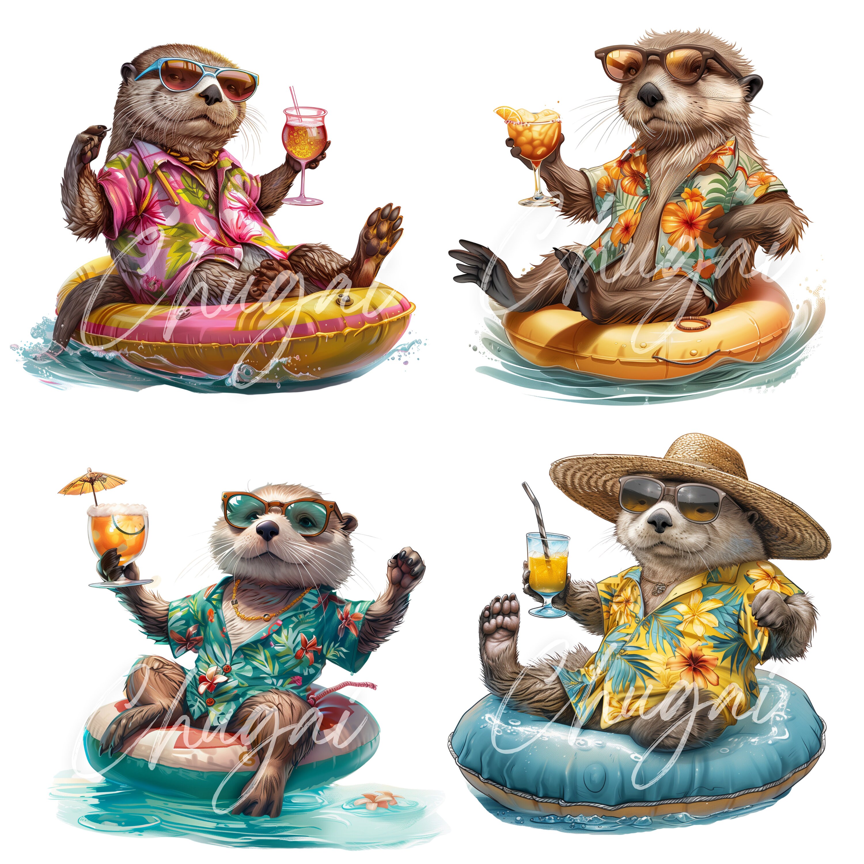 Otter Clipart Sea Otters Floating Clipart 10 PNG Digital Download ...