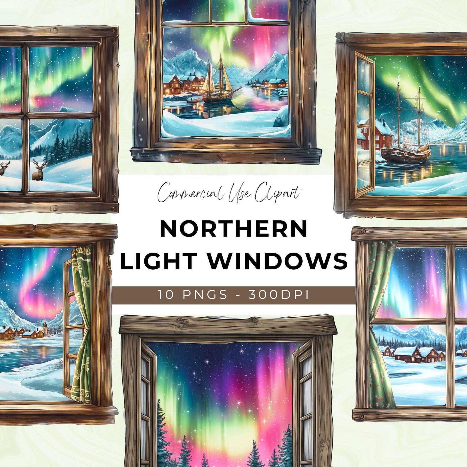 Northern Lights Windows Clipart - 10 Transparent PNG - Instant Download ...