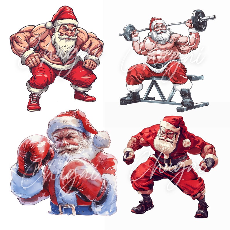 8 PNG Stacked Santa Fitness Father Christmas Clipart Instant Download ...